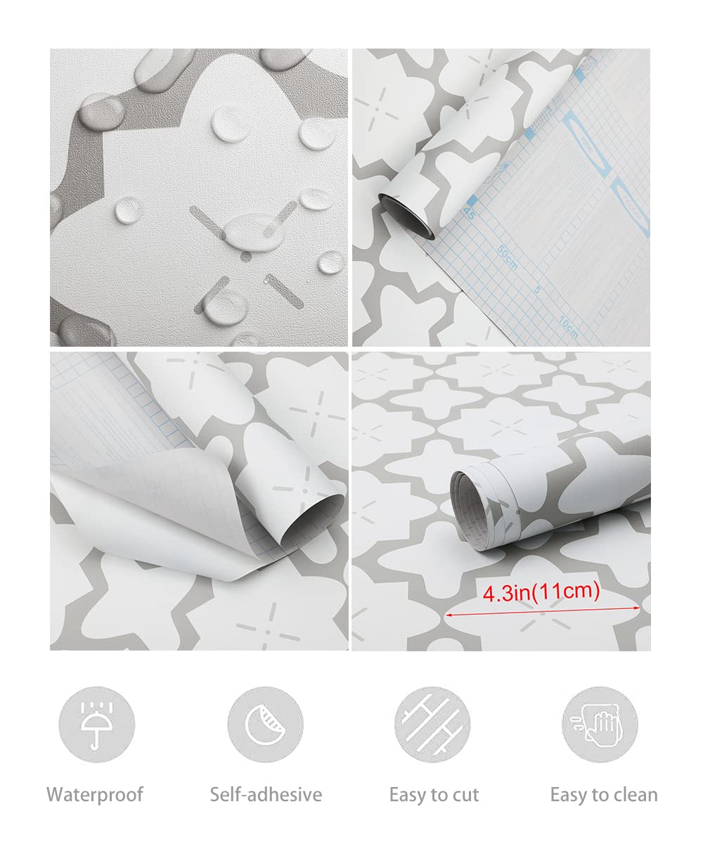 GloryTik 17.7" x 78.7" Trellis Contact Paper Grey and White Peel and Stick Wallpaper Self Adhesive Wallpaper Gray Geometric Removable Wallpaper for Cabinets Drawer Room Wall Decoration