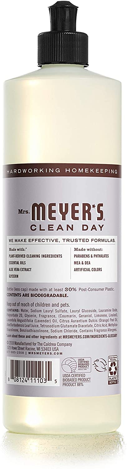 Mrs. Meyer's Liquid Dish Soap, Cruelty Free Formula, Lavender Scent, 16 oz (Pack of 2)