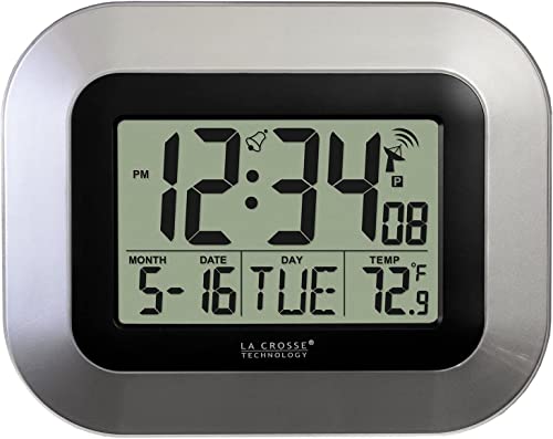 La Crosse Technology WT-8005U-S Atomic Digital Wall Clock with Indoor Temperature, Silver, Pack of 5