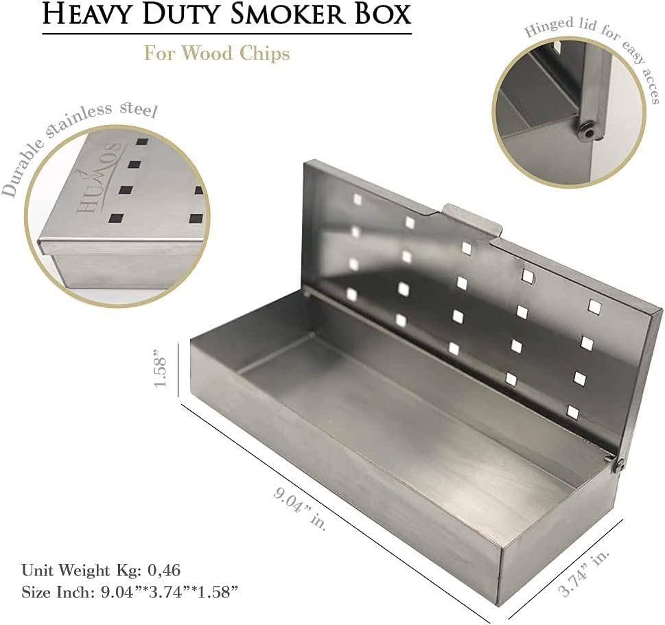 HUMOS, Combo, Outdoor Vertical Charcoal Smoker 3, Premium Extra Thick BBQ Tools Set x 4 pcs, Wood Fire Starter 48 Squares for Grill and Top Meat Smokers Box in Barbecue Grilling Accessories.