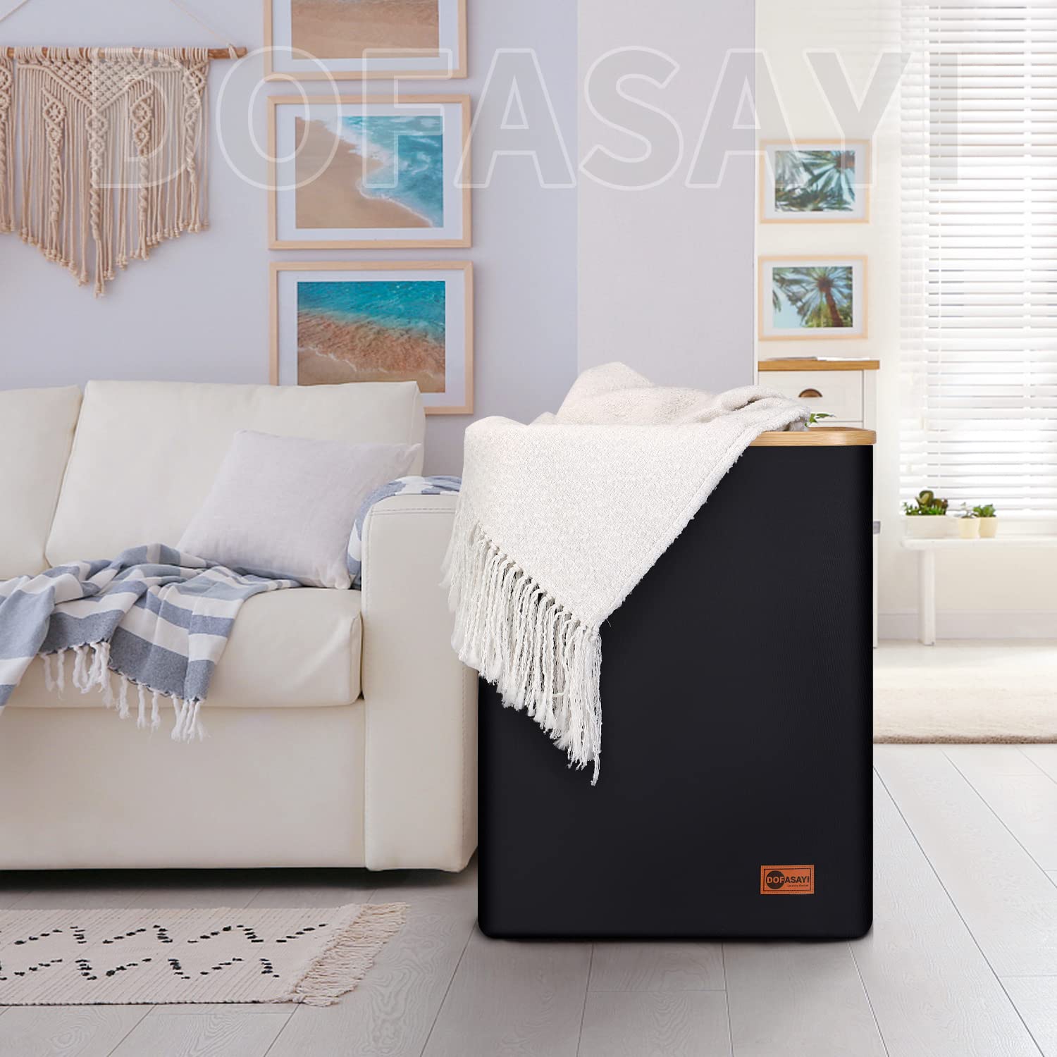 150L Large Laundry Hamper with Lid - Tall Laundry Basket with Removable Bag, Bamboo Handles, Collapsible, Sturdy, Hamper for Bedroom, Bathroom, Dorm, Laundry Room, Black