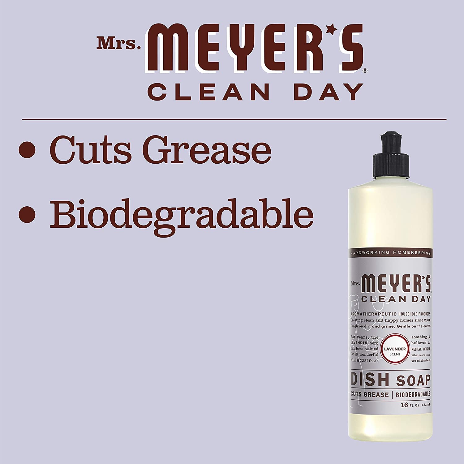 Mrs. Meyer's Liquid Dish Soap, Cruelty Free Formula, Lavender Scent, 16 oz (Pack of 2)