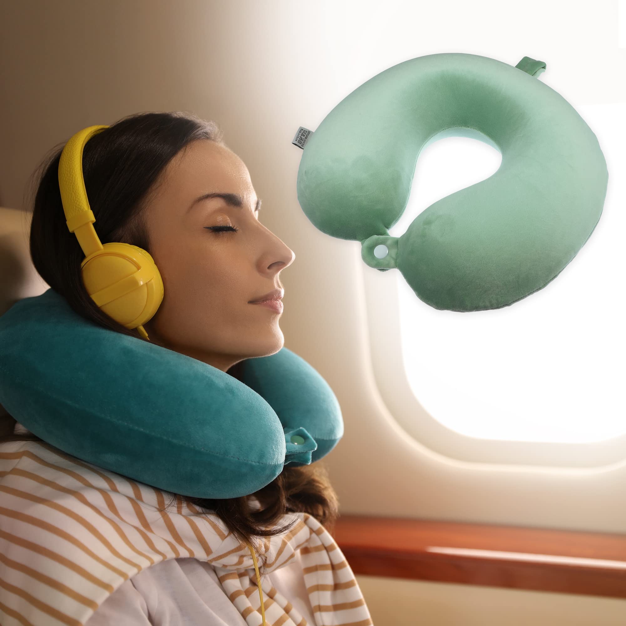 VOCOSTE U Shaped Memory Foam Pillow, Neck Pillow Cushion, Home Travel Office Pillow Cushion, Green