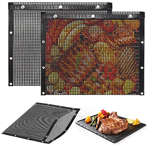 AOOCAN Mesh Grill Bags 13.2 x 10.6 Inch Set of 2-100% Non-stick Heavy Duty Barbecue Grill Bags, Reusable and simple to Clean, Works on Charcoal Grill Outdoor Gas Charcoal BBQ - Extended Warranty