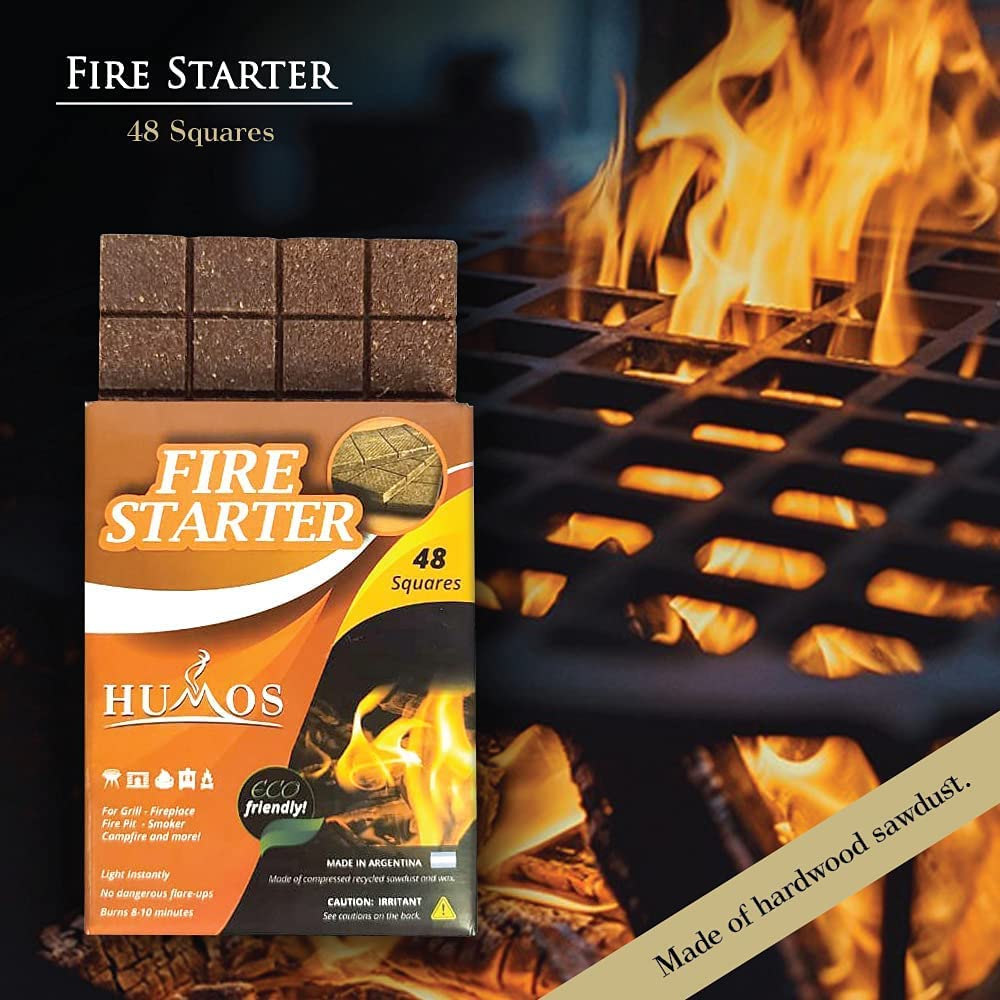 HUMOS, Combo, Outdoor Vertical Charcoal Smoker 3, Premium Extra Thick BBQ Tools Set x 4 pcs, Wood Fire Starter 48 Squares for Grill and Top Meat Smokers Box in Barbecue Grilling Accessories.