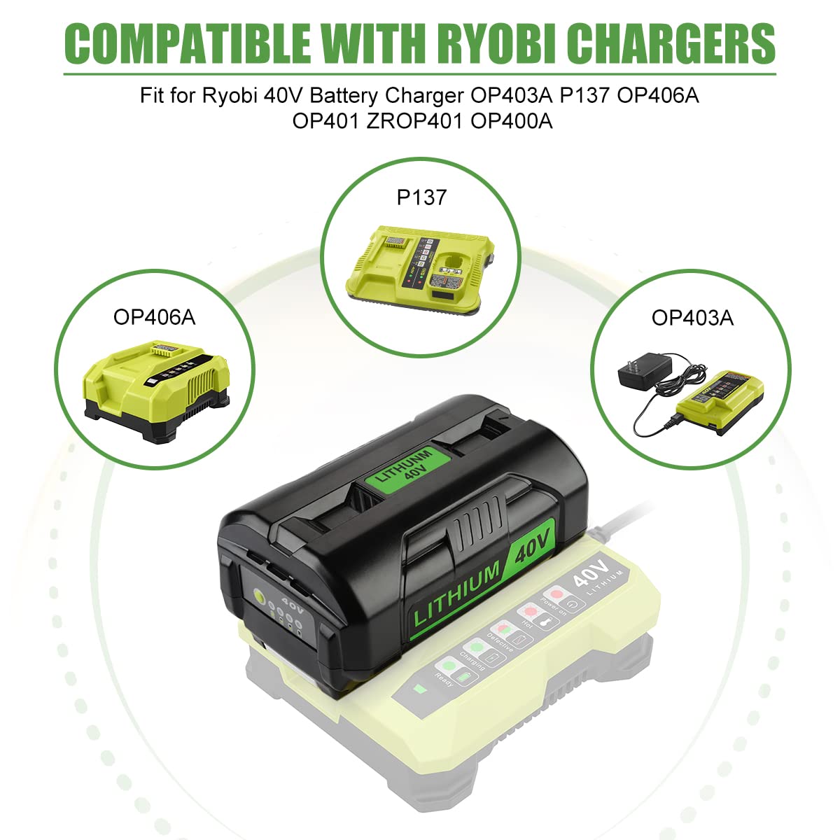 Bakipante 2Pack 40V 6.5Ah Battery Replacement for Ryobi 40V Lithium Battery OP4040 OP4050A OP4060 OP4015 OP4026 OP4030 Compatible with Ryobi 40 Volt Cordless Power Tools