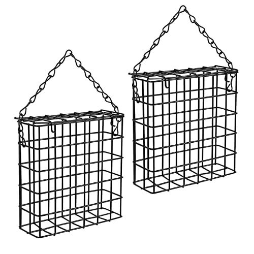 Suet Bird Feeders for Outside Hanging - Pack of 2 pcs x Single Suet Cake Capacity Basket/Cage for Feeding Wild Birds Outdoors/Backyard/Garden