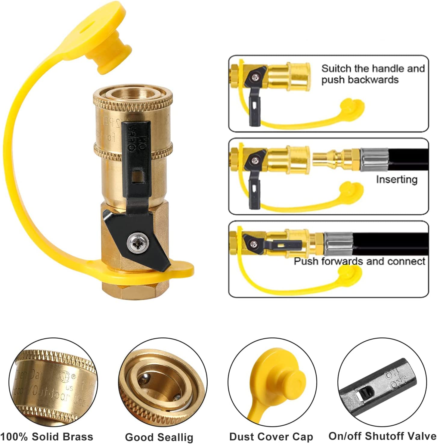 ATKKE Propane Quick Connect Adapter Fittings, 1/4β RV Quick Connect Disconnect Adapter Shutoff Valve Kit for Hook RV Hose Pipe Line, Gas BBQ Grill RV Camping