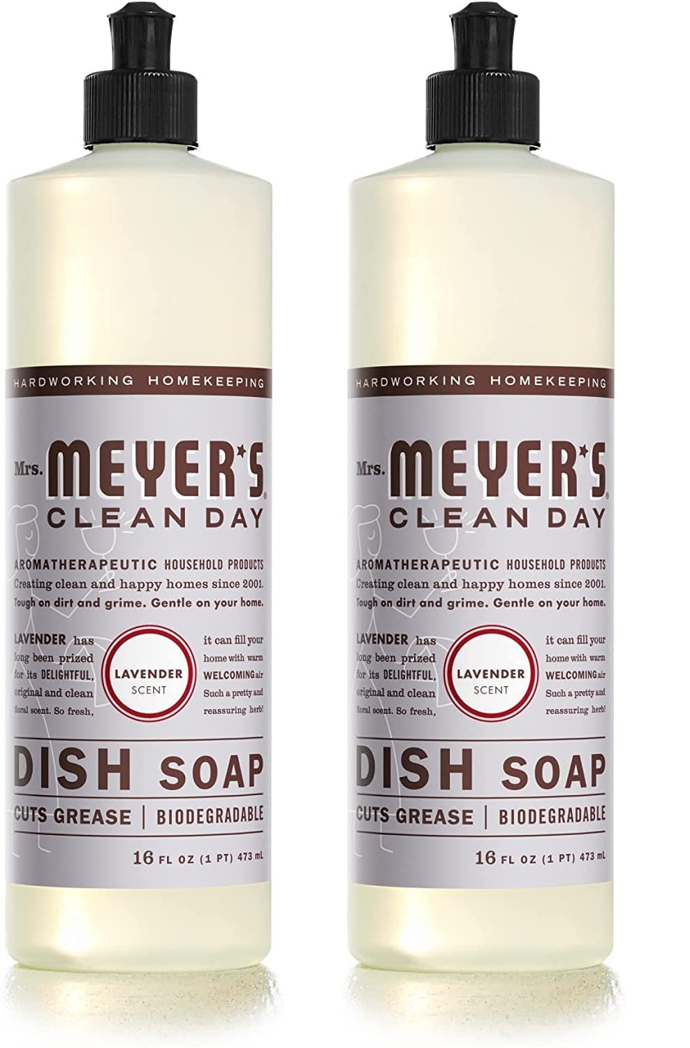 Mrs. Meyer's Liquid Dish Soap, Cruelty Free Formula, Lavender Scent, 16 oz (Pack of 2)