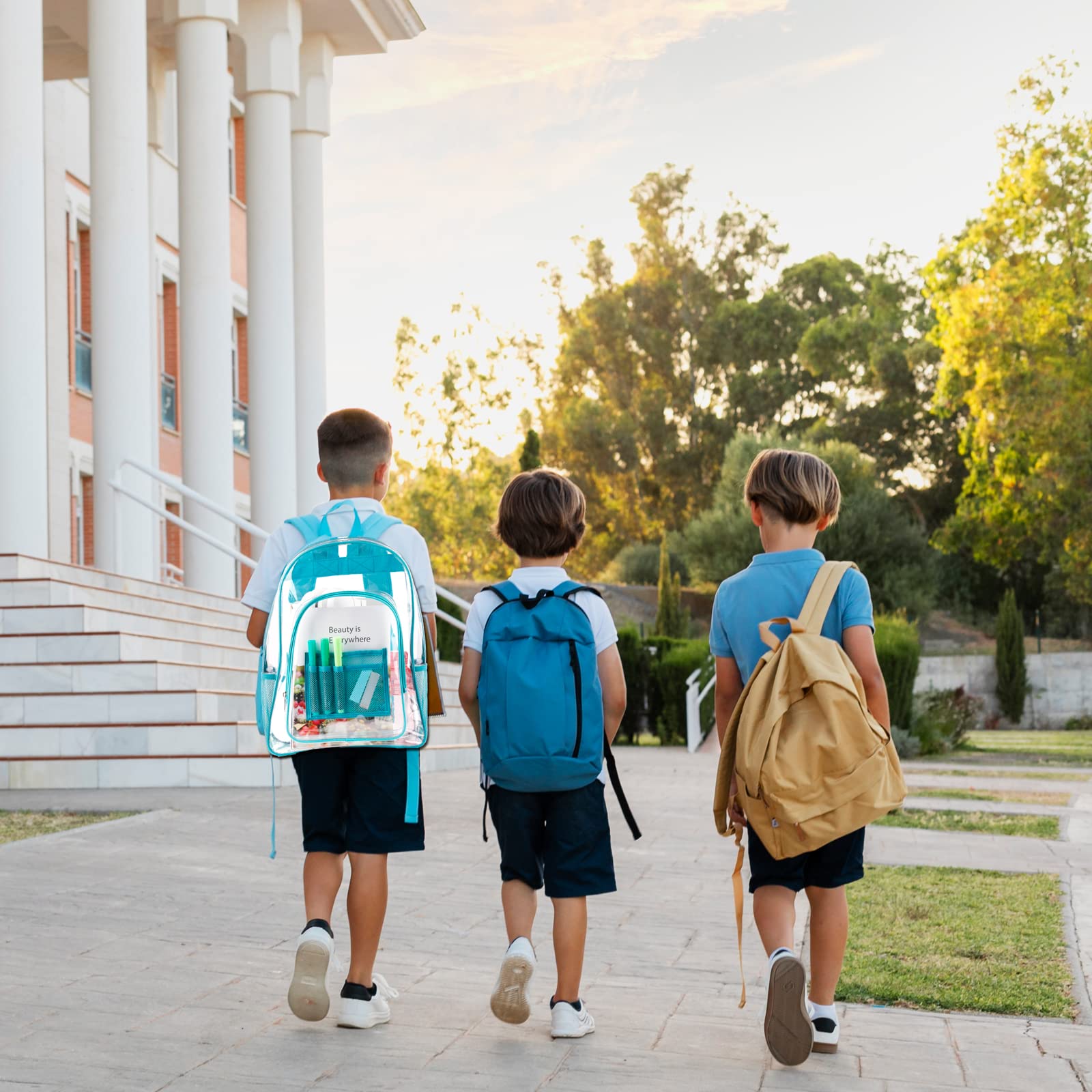 Clear Backpack Heavy Duty with Reinforced Straps, Side Pockets for Kids, Boys, Girls, School - Turquoise,Teal