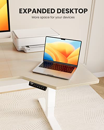 ErGear L Shaped Height Adjustable Electric Standing Desk 57" Corner Standing Desk Sit Stand Desk with Splice Board Ergonomic Desk Home Office Desk Computer Workstation, Natural