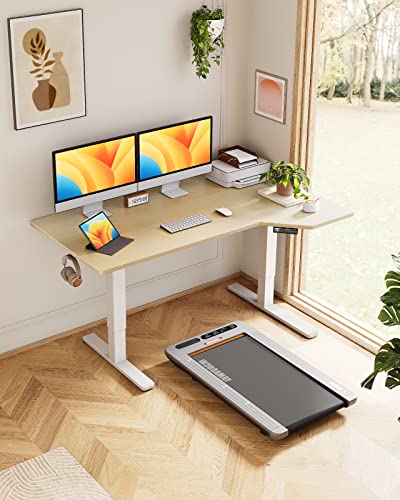 ErGear L Shaped Height Adjustable Electric Standing Desk 57" Corner Standing Desk Sit Stand Desk with Splice Board Ergonomic Desk Home Office Desk Computer Workstation, Natural