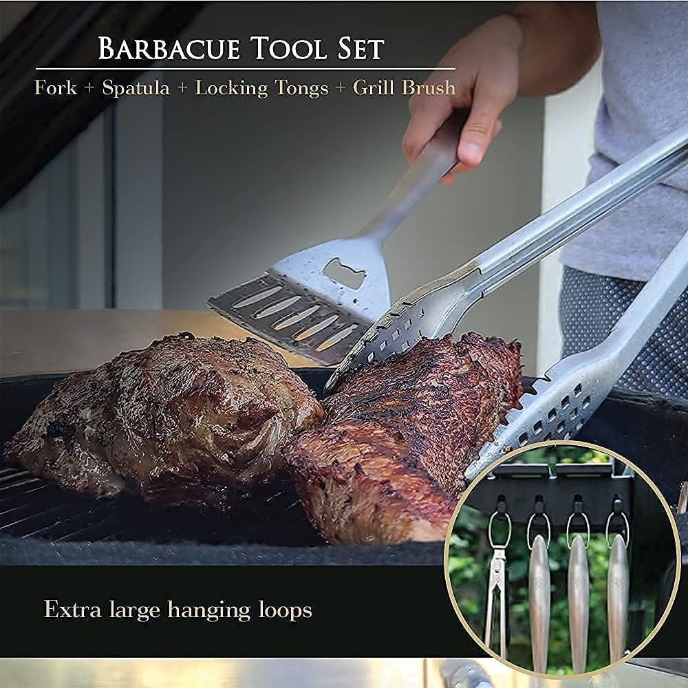 HUMOS, Combo, Outdoor Vertical Charcoal Smoker 3, Premium Extra Thick BBQ Tools Set x 4 pcs, Wood Fire Starter 48 Squares for Grill and Top Meat Smokers Box in Barbecue Grilling Accessories.