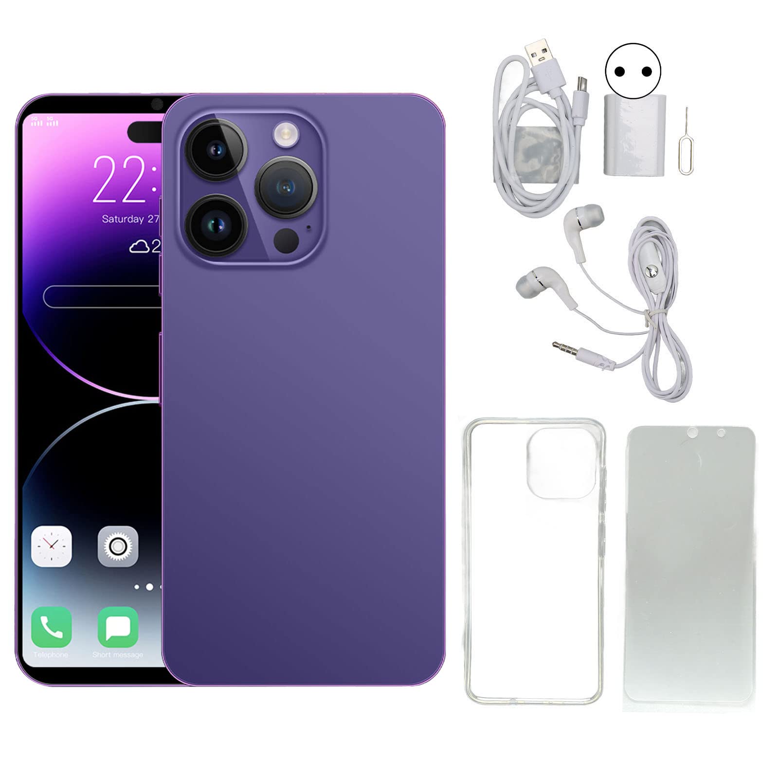 ariarly Unlocked Cell Phone I14 Pro Max 6.1 Inch Smartphone for Androd 11.0 4GB + 64GB Support 5G Dual Band with 7000mAh Battery 8MP 16 MP Camera purple