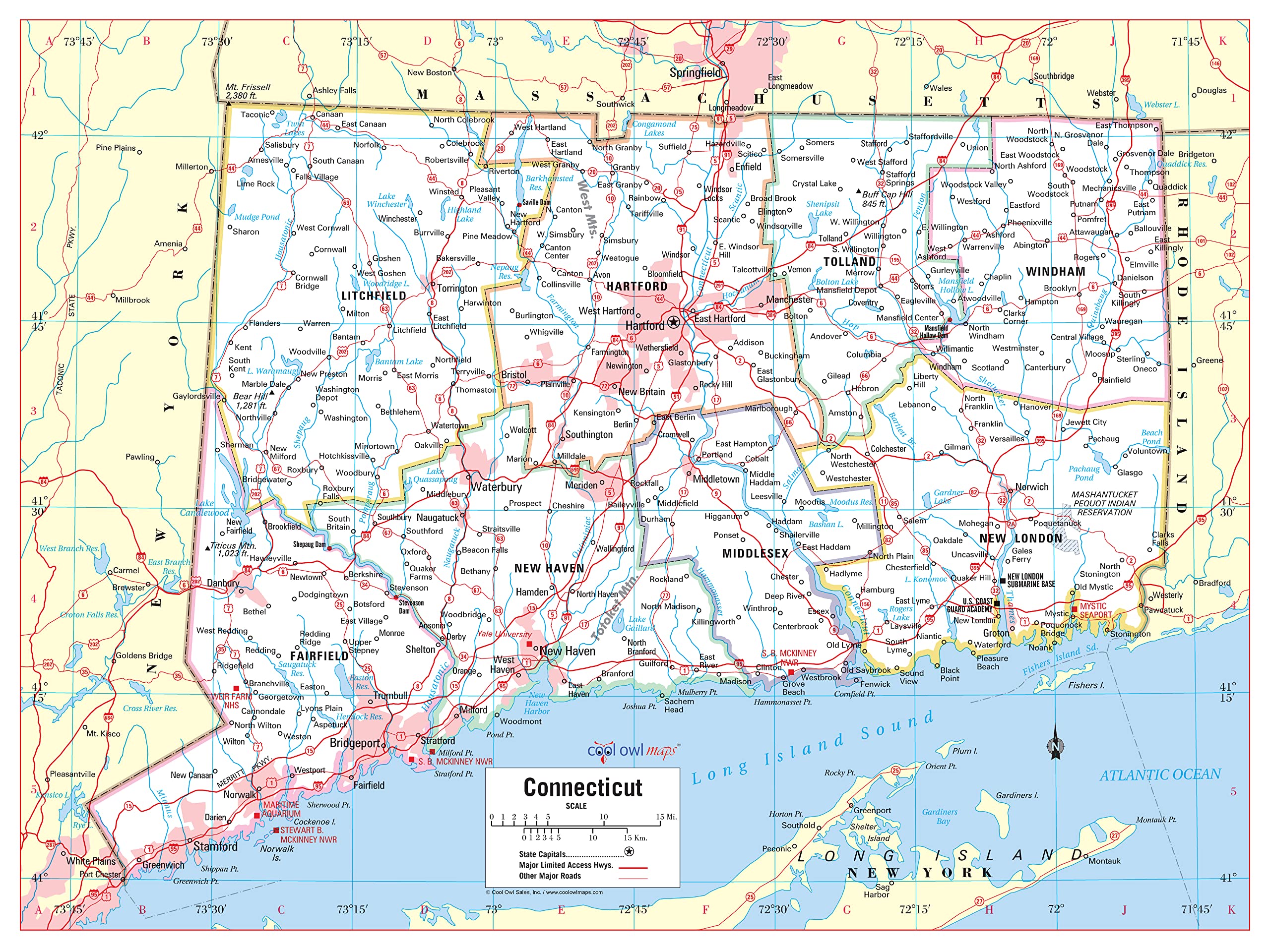 Connecticut State Wall Map Large Print Poster - Paper