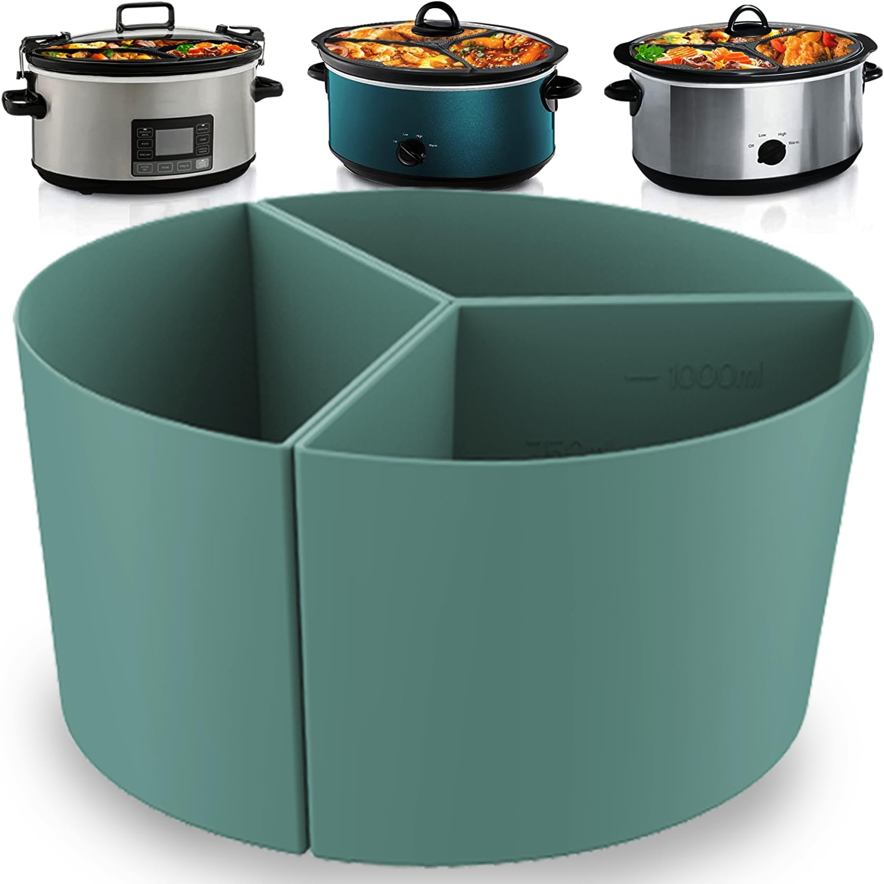 Slow Cooker Liners - Crock Pot Liners Silicone Insert Divider 3 IN 1, For 6 Quart Oval Slow Cookers, Reusable Silicone Slow Cooker Liner For Crock Pot Divider Insert, Dishwasher Safe BPA Free,7QT