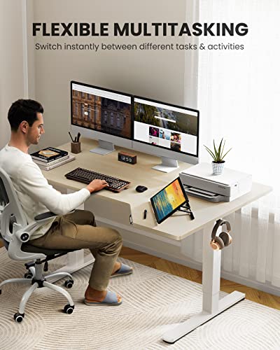 ErGear L Shaped Height Adjustable Electric Standing Desk 57" Corner Standing Desk Sit Stand Desk with Splice Board Ergonomic Desk Home Office Desk Computer Workstation, Natural