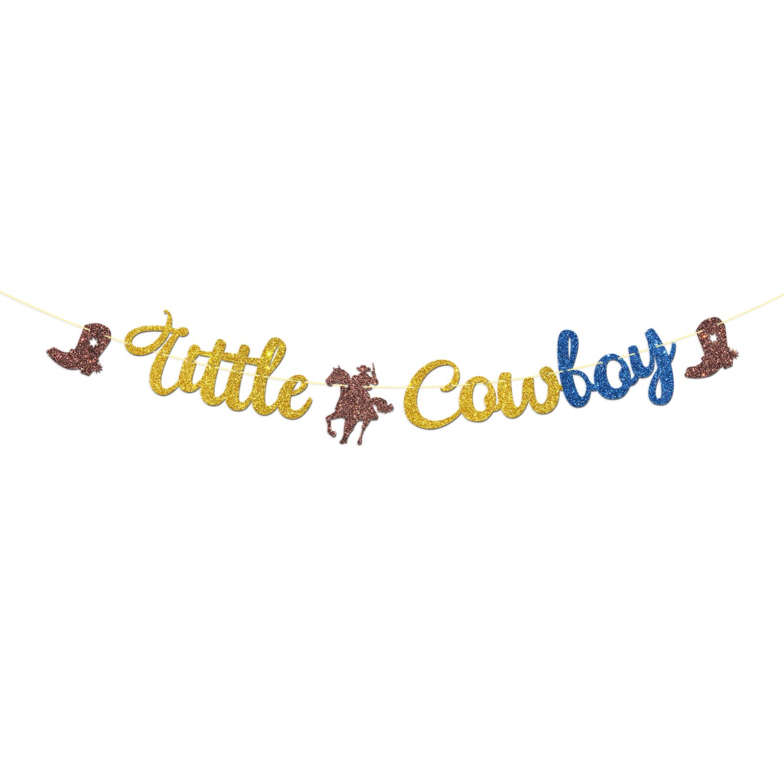 Little Cowboy Banner Gold Gliiter Western Cowboy One 1st Birthday Banner for Little Boy Gender Reveal Welcome Baby Boy Birthday Party Decorations