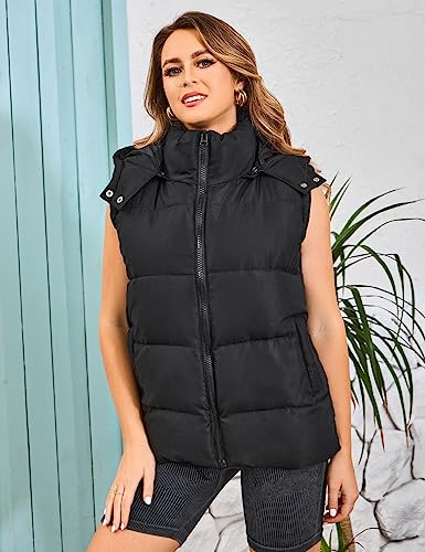 Aisongyuan Women's Puffer Detachable Hooded Vest Quilted Lightweight Padded Gilet Jacket Zip Up Warm Outerwear(Black,M)