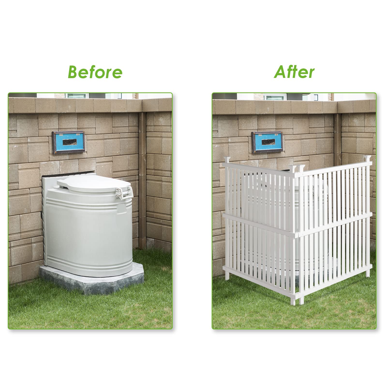 Kshioe Vinyl Fence Panels 2 Pack Outdoor Picket Privacy Screen Fence, 2PCS White PVC Fence Panel, 48" H X 36" W (White)