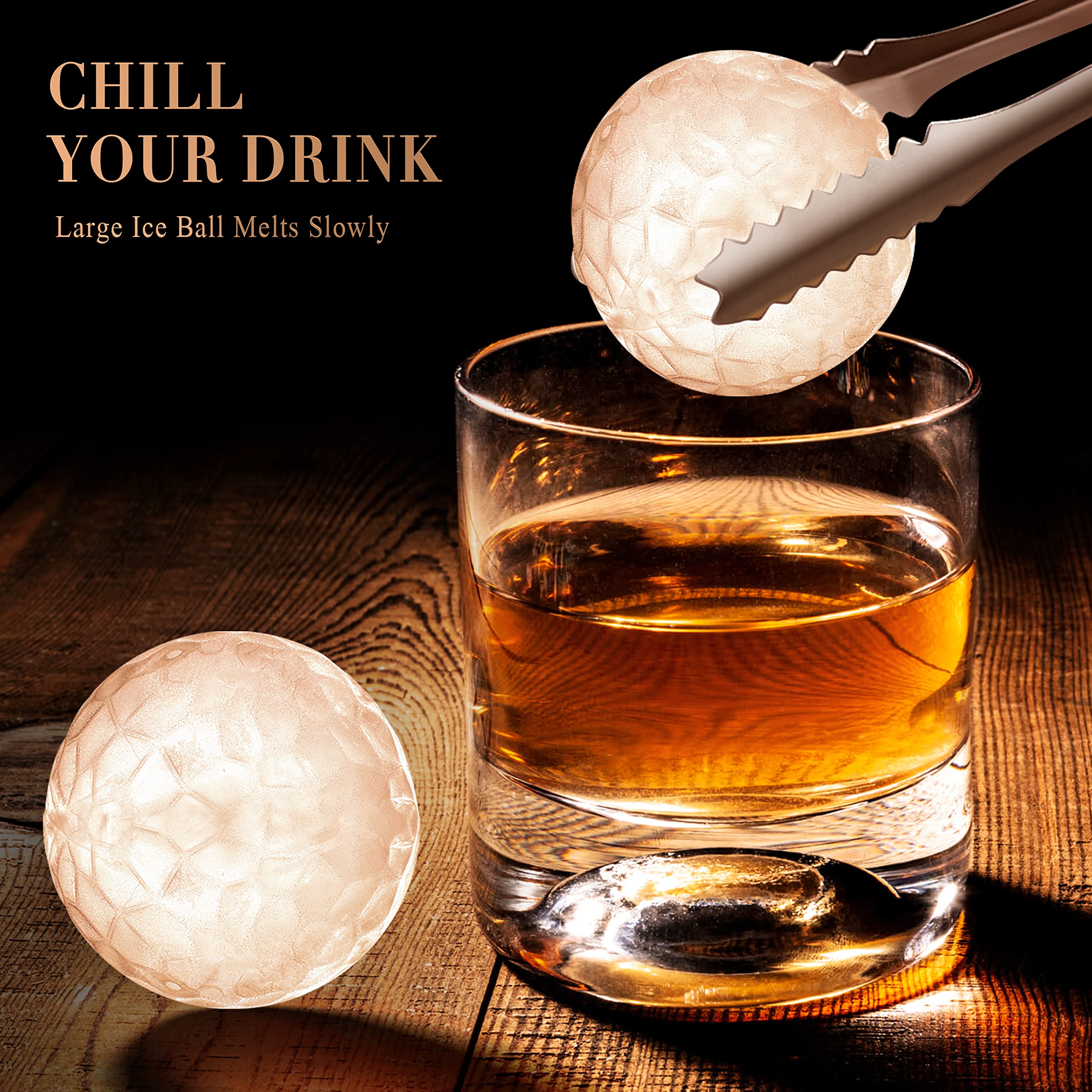 Whiskey Ice Ball Maker with Lid and Bin, Round Ice Cube Trays for Freezer, Large Sphere Whiskey Ice Cube Tray,Circle Ice Cube Tray for Cocktail Bourbon Brandy Scotch