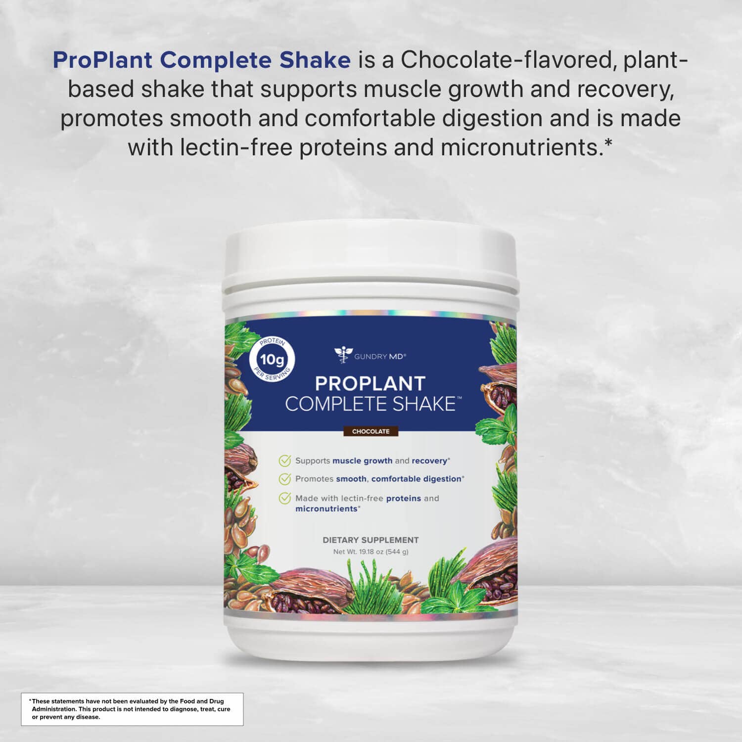 Gundry MD® Pro Plant Complete Shake™ High-Fiber Plant Protein Blend, 20 Servings (Chocolate)
