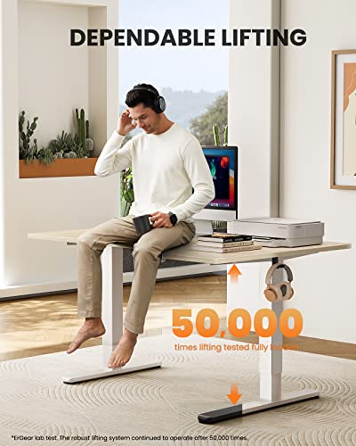 ErGear L Shaped Height Adjustable Electric Standing Desk 57" Corner Standing Desk Sit Stand Desk with Splice Board Ergonomic Desk Home Office Desk Computer Workstation, Natural