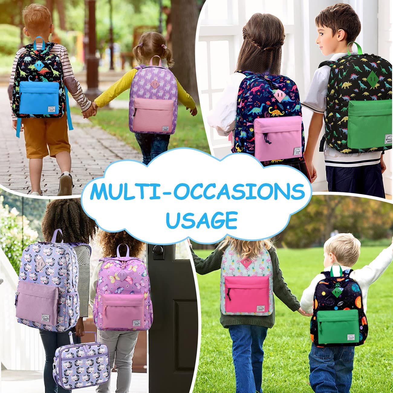 VASCHY Dinosaur Backpack for Boys, Kids Water Resistant Lightweight Backpack for Toddlers Daycare Preschool Blue
