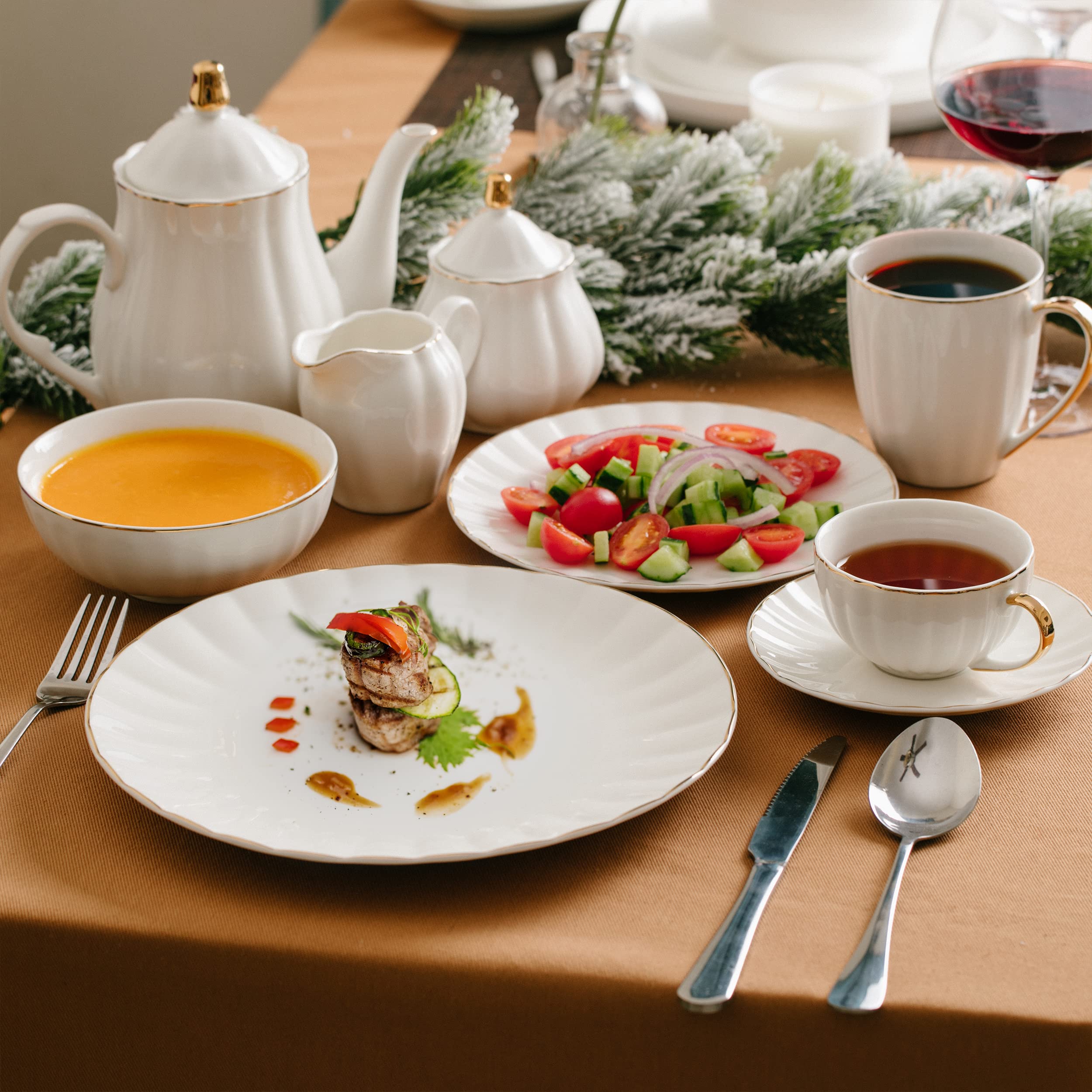 BTaT- Porcelain Dinner Plates with Gold Trim,10.5 inch, Set of 6, White Dinner Plates, White Dinner Plates Bulk, White Plate Set, Plates, Dinner Plates