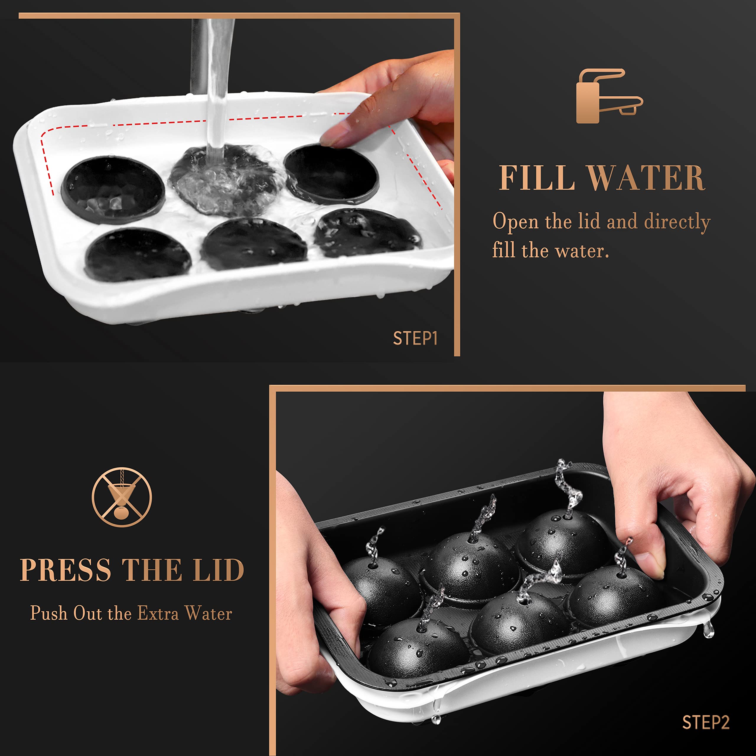 Whiskey Ice Ball Maker with Lid and Bin, Round Ice Cube Trays for Freezer, Large Sphere Whiskey Ice Cube Tray,Circle Ice Cube Tray for Cocktail Bourbon Brandy Scotch