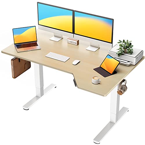 ErGear L Shaped Height Adjustable Electric Standing Desk 57" Corner Standing Desk Sit Stand Desk with Splice Board Ergonomic Desk Home Office Desk Computer Workstation, Natural