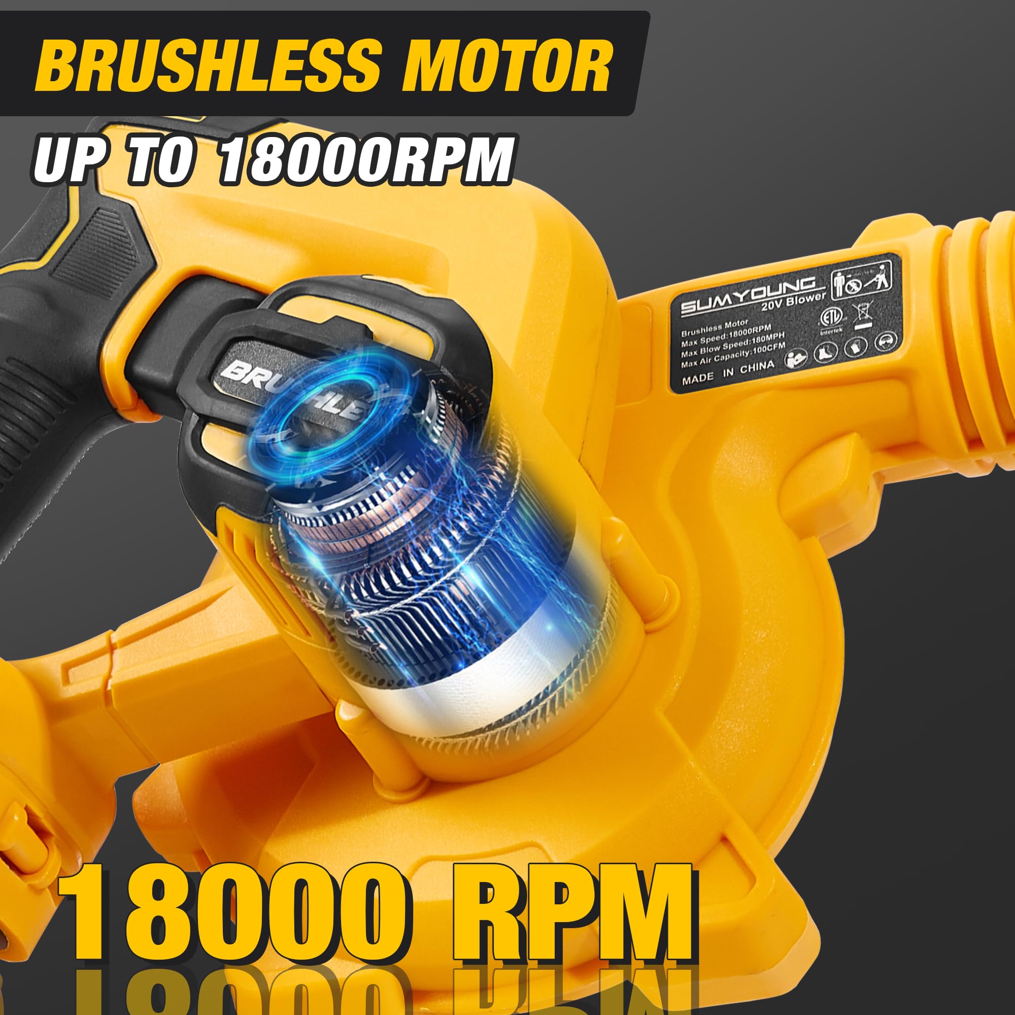 Cordless Leaf Blower for Dewalt 20V Max Battery,Electric Jobsite Air Blower with Brushless Motor,6 Variable Speed Up to 180MPH,2-in-1 Handle Electric Blower and Vacuum Cleaner(Battery Not Included)