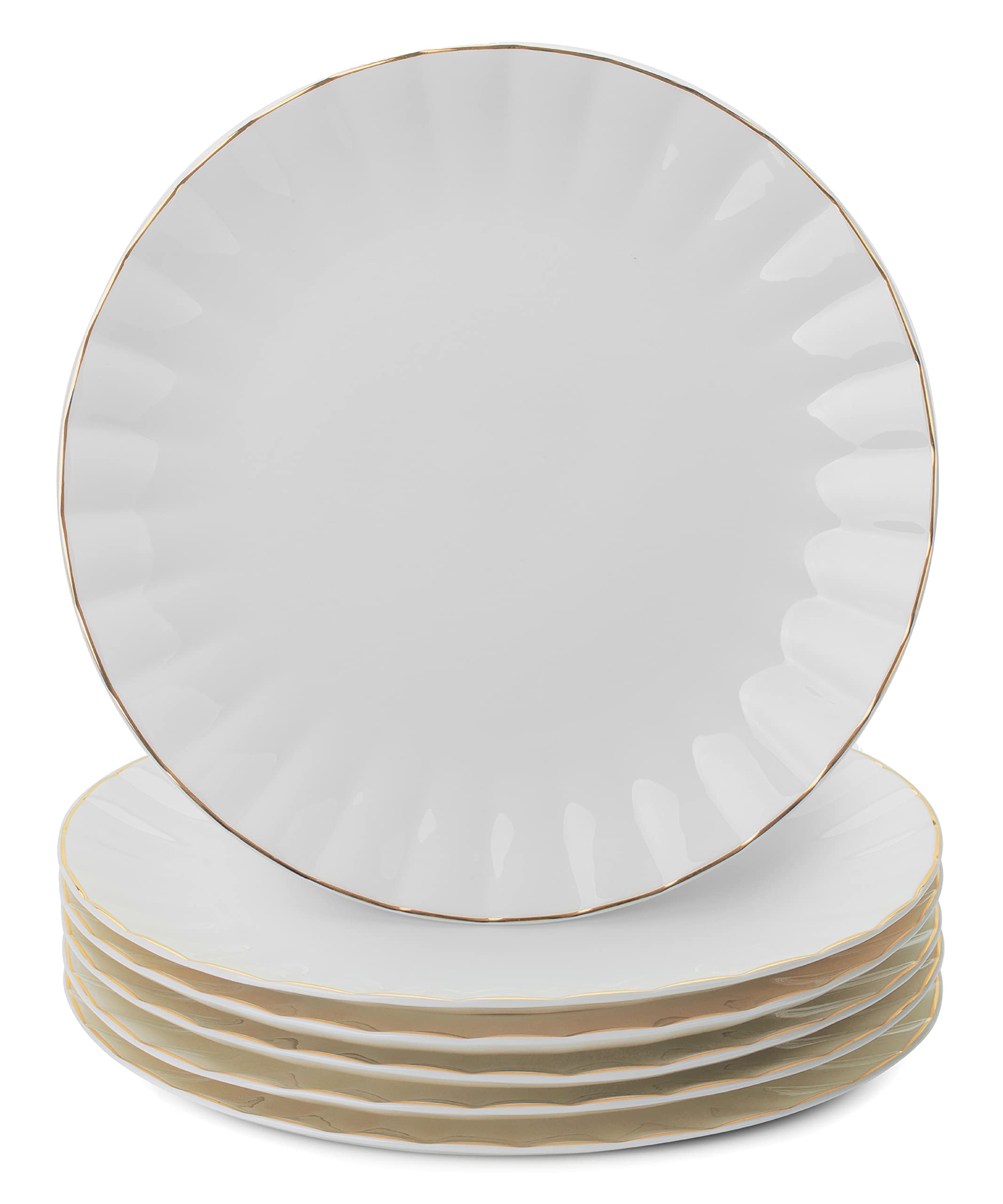BTaT- Porcelain Dinner Plates with Gold Trim,10.5 inch, Set of 6, White Dinner Plates, White Dinner Plates Bulk, White Plate Set, Plates, Dinner Plates