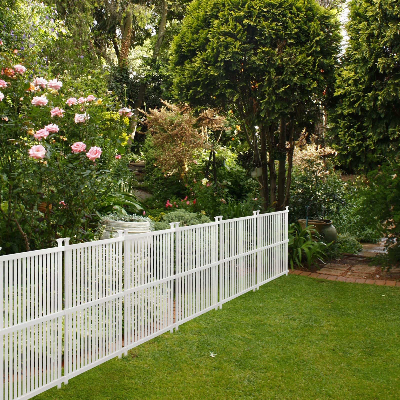 Kshioe Vinyl Fence Panels 2 Pack Outdoor Picket Privacy Screen Fence, 2PCS White PVC Fence Panel, 48" H X 36" W (White)