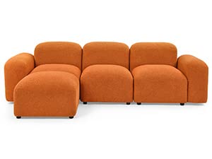 Taiweny Convertible Modular Sectional Sofa, Teddy Fabric L-Shaped Modern Bubble Couch with Ottoman, 3-Seater Sherpa Teddy Sofas for Living Room Apartment, 94”, Orange