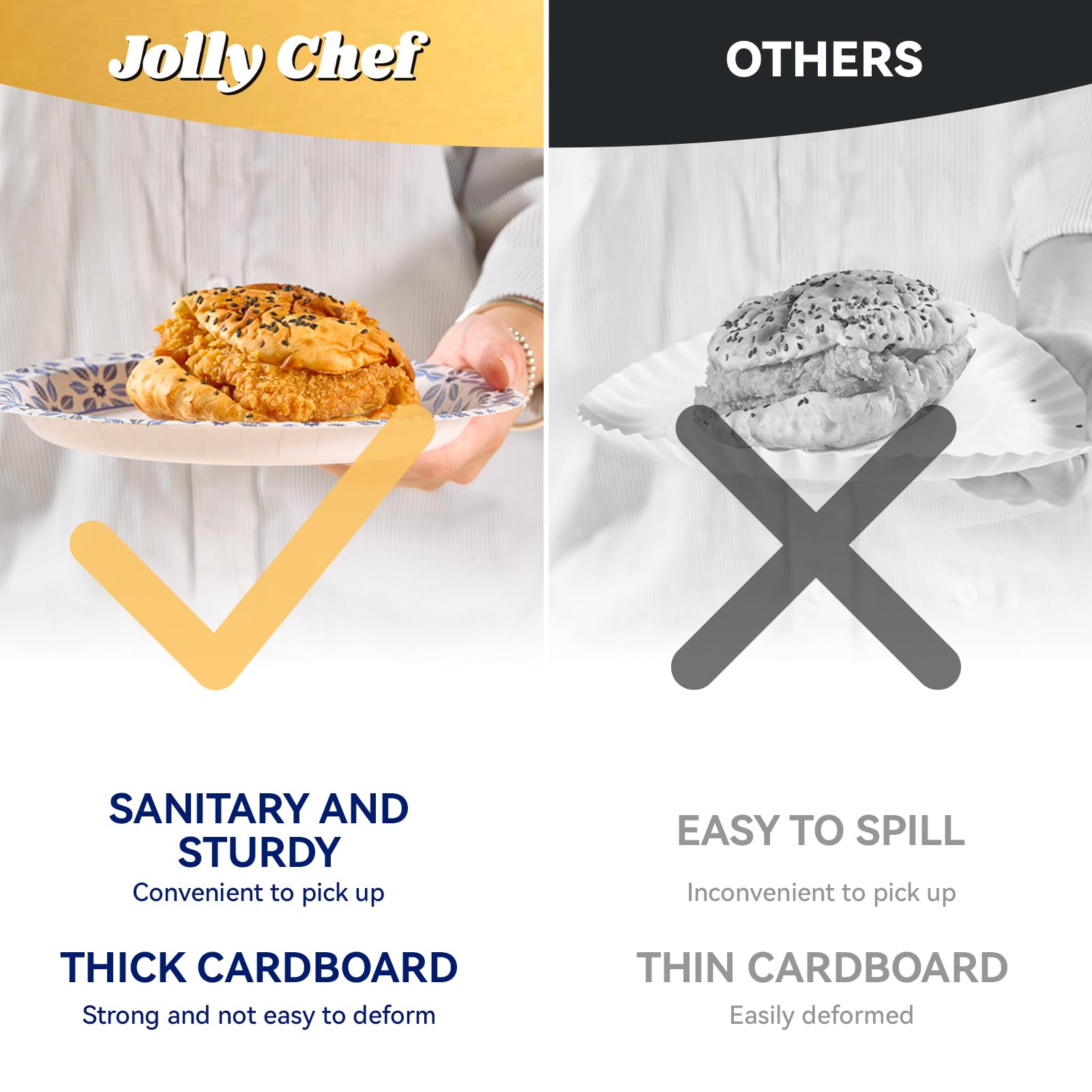 JOLLY CHEF 8.37 inch Disposable Paper Plates 140 Count Soak Proof, Cut Proof, Heavy Duty Printed Disposable Plate for Everyday Use
