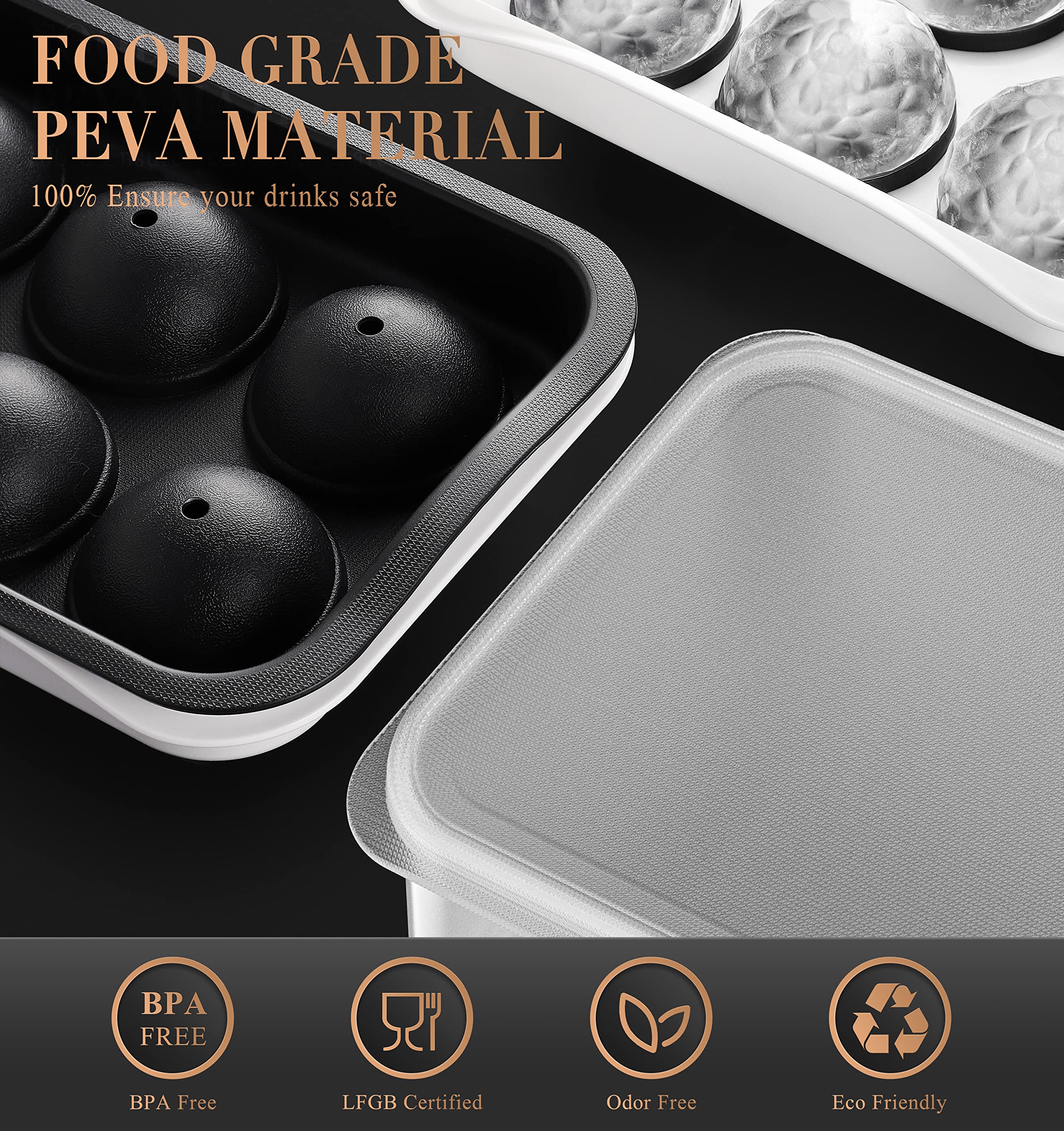Whiskey Ice Ball Maker with Lid and Bin, Round Ice Cube Trays for Freezer, Large Sphere Whiskey Ice Cube Tray,Circle Ice Cube Tray for Cocktail Bourbon Brandy Scotch