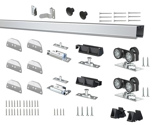 DIYHD 96" Bifold Interior Door Hardware,Ceiling Mount Bi Folding Closet Door Kit for 4 Door,Fit Door Width 95-1/16",No Door