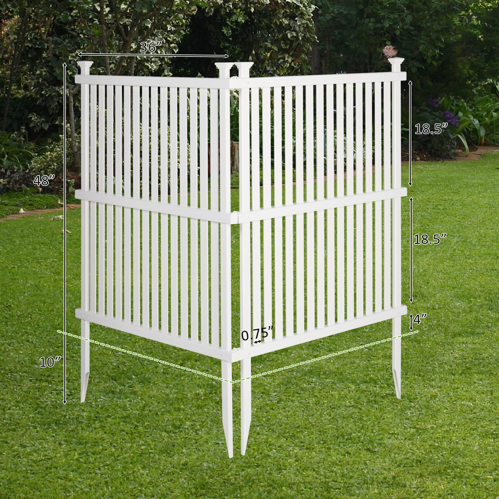 Kshioe Vinyl Fence Panels 2 Pack Outdoor Picket Privacy Screen Fence, 2PCS White PVC Fence Panel, 48" H X 36" W (White)
