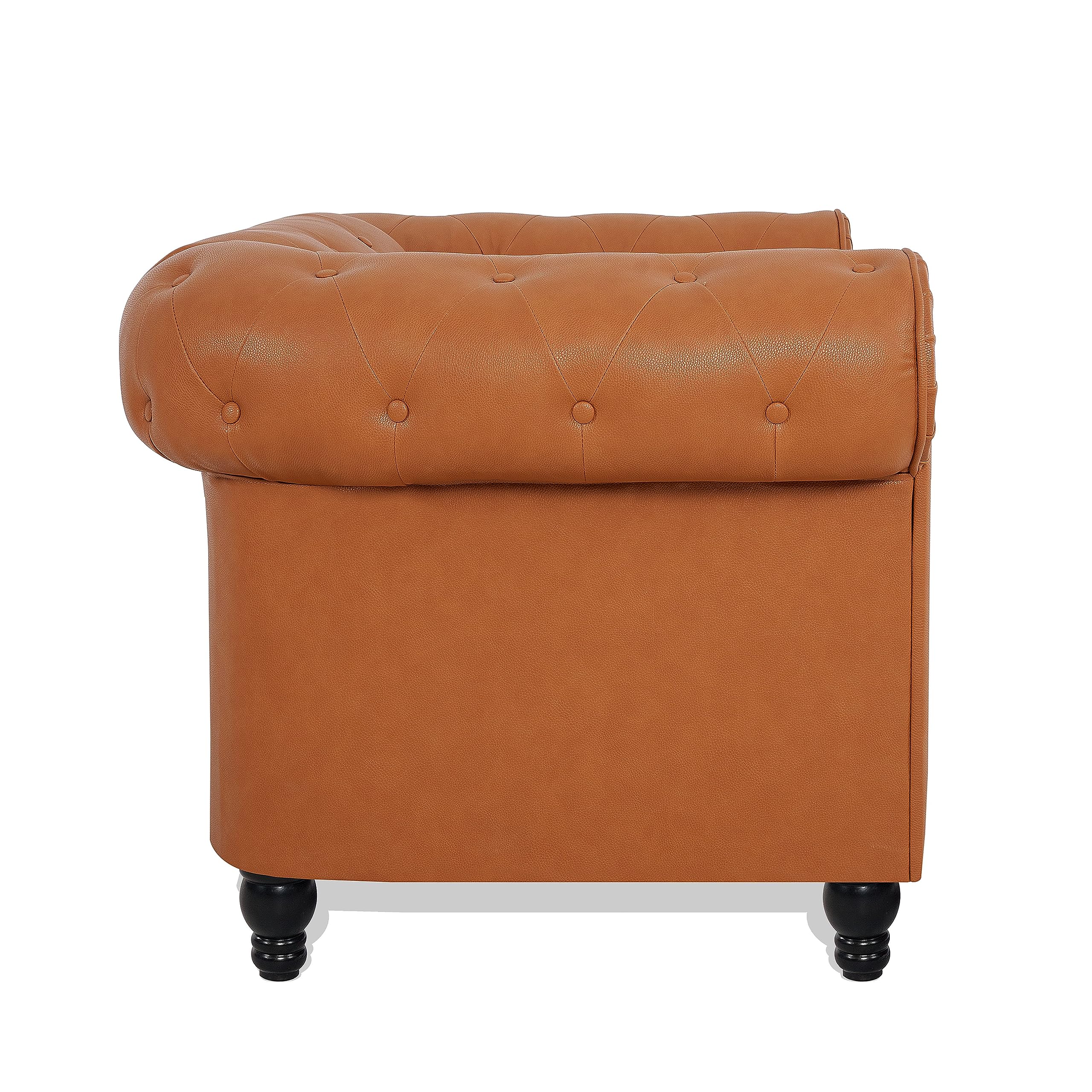 Emery Chesterfield 3 Piece Living Room Sectional Sofa Set with Rolled Arms, Tufted Cushion Sofas for Living Room Set Includes Sofa, Loveseat Couch, Accent Arm Chair / Easy Tool-Free Assembly β Caramel