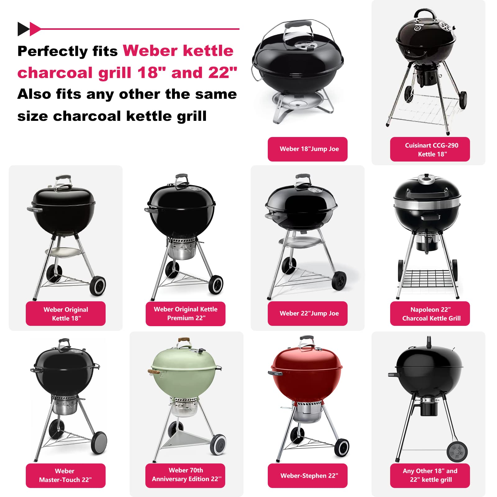 Grill Table for Weber 22" &18" Original Kettle, for Weber Grill Table, Stand Cart for JumboJoe Master-Touch Charcoal Outdoor Prep Performer Charcoal Accessories for Outside