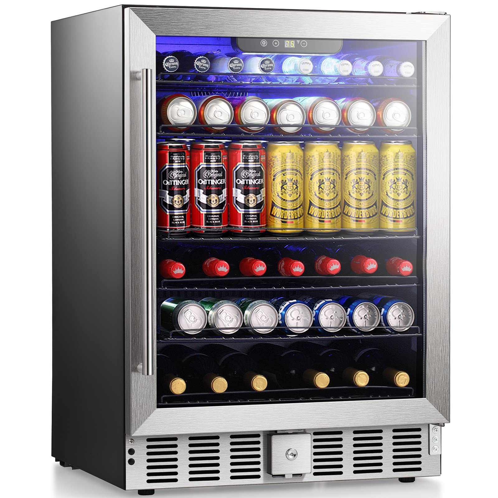 Antarctic Star 24 Inch Beverage Refrigerator Cooler - 5.1 Cu.Ft Wine Cooler with Adjustable Shelf, Low Noise, Transparent Glass Door with Safty Lock, Stainless Steel Handle, for Kitchen/Office/Bar.