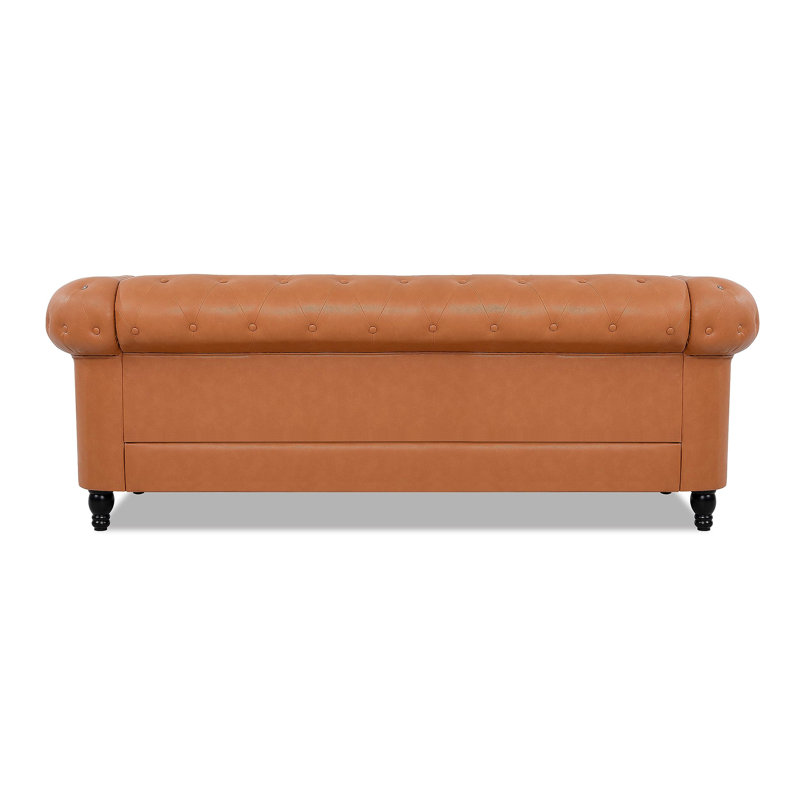 Emery Chesterfield 3 Piece Living Room Sectional Sofa Set with Rolled Arms, Tufted Cushion Sofas for Living Room Set Includes Sofa, Loveseat Couch, Accent Arm Chair / Easy Tool-Free Assembly β Caramel