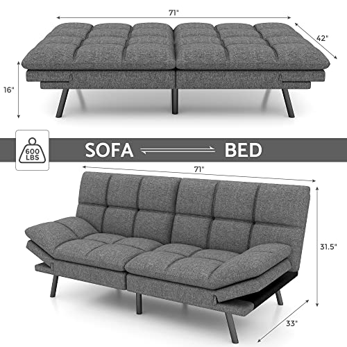 LIFERECORD Futon Bed Modern Convertible Sofa Memory Foam Daybed with Adjustable Armrests for Living Room Apartment Dorm, Graphite Grey
