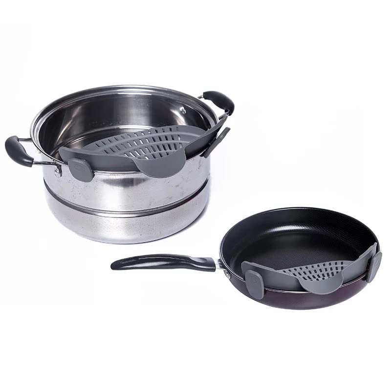 Clip on Strainer for Pots Pan Pasta Strainer, Silicone Food Strainer Hands-Free Pan Strainer, Clip-on Kitchen Food Strainer for Spaghetti, Pasta, Ground Beef Fits All Bowls and Pots, Black