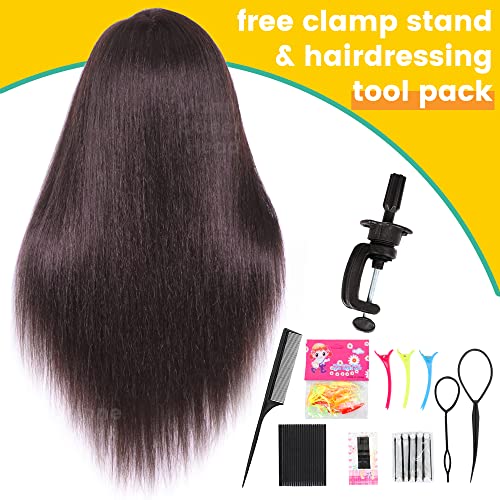 Mannequin Head with Hair 70% Real Human Hair 26-28'' Cosmetology Mannequin Head for Styling Practice on Braiding Manikin Head with Clamp Stand and Tools (Dark Brown)