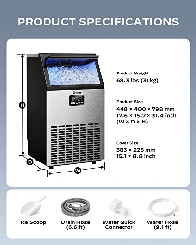 Silonn Commercial Ice Maker, Creates 150lbs in 24H, 33lbs Ice Storage Capacity, Stainless Steel Freestanding Ice Maker Machine with Auto Self-Cleaning for Home Office Bar Parties (SLIM12T)
