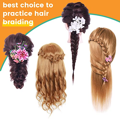 Mannequin Head with Hair 70% Real Human Hair 26-28'' Cosmetology Mannequin Head for Styling Practice on Braiding Manikin Head with Clamp Stand and Tools (Dark Brown)