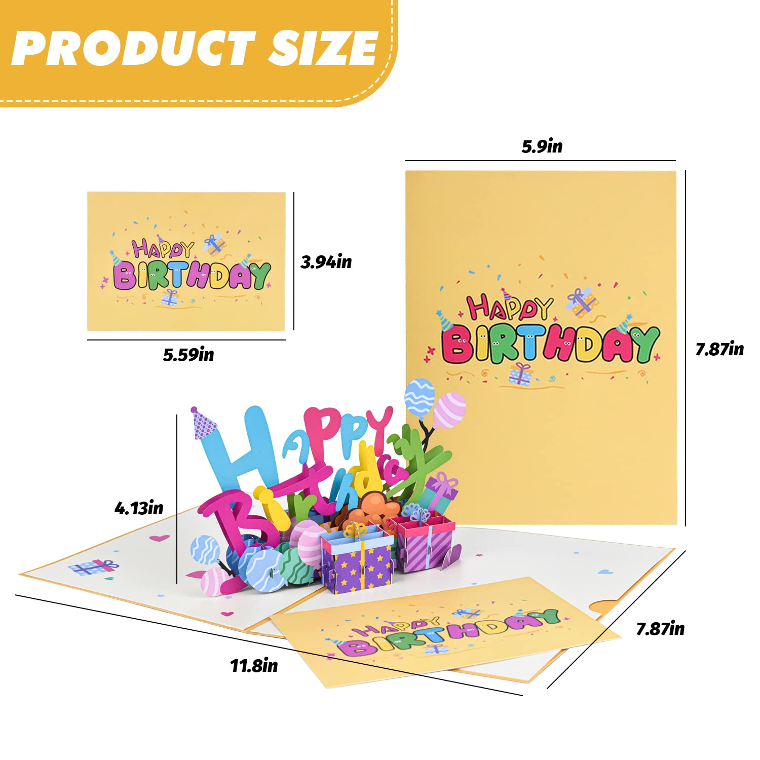 Oalushf Pop Up Cards, 3D Alphabet Happy Birthday Card with Envelopes and Note Tag, Greeting Cards Birthday Gifts for Women and Men (5 * 7)