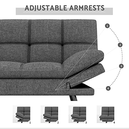 LIFERECORD Futon Bed Modern Convertible Sofa Memory Foam Daybed with Adjustable Armrests for Living Room Apartment Dorm, Graphite Grey